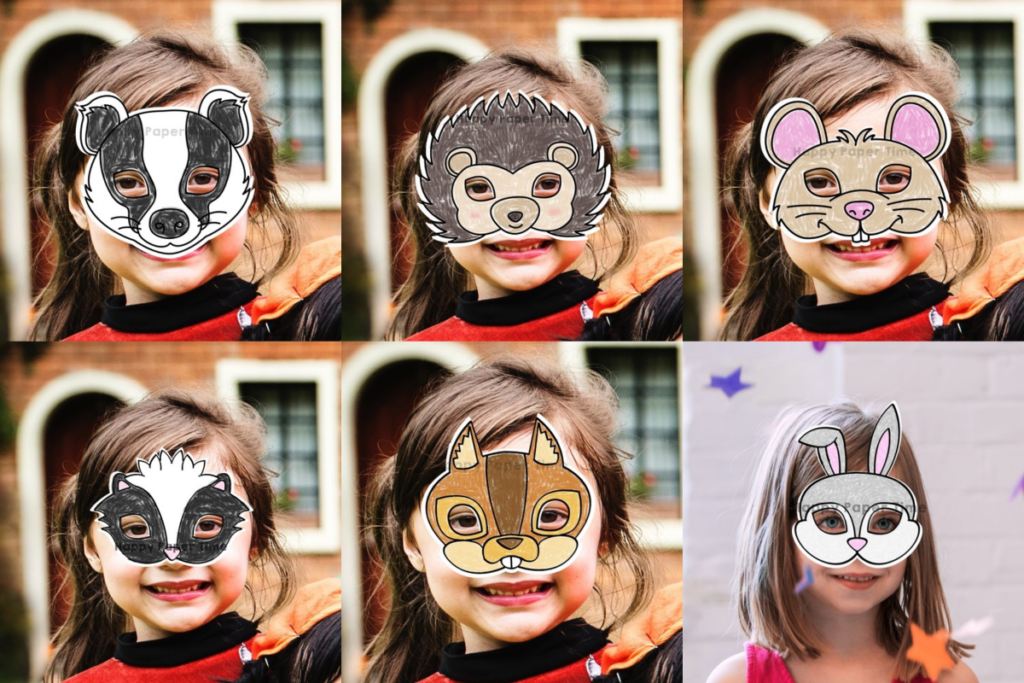 Woodland Animal Paper Masks Printable Forest Coloring Craft Activity ...