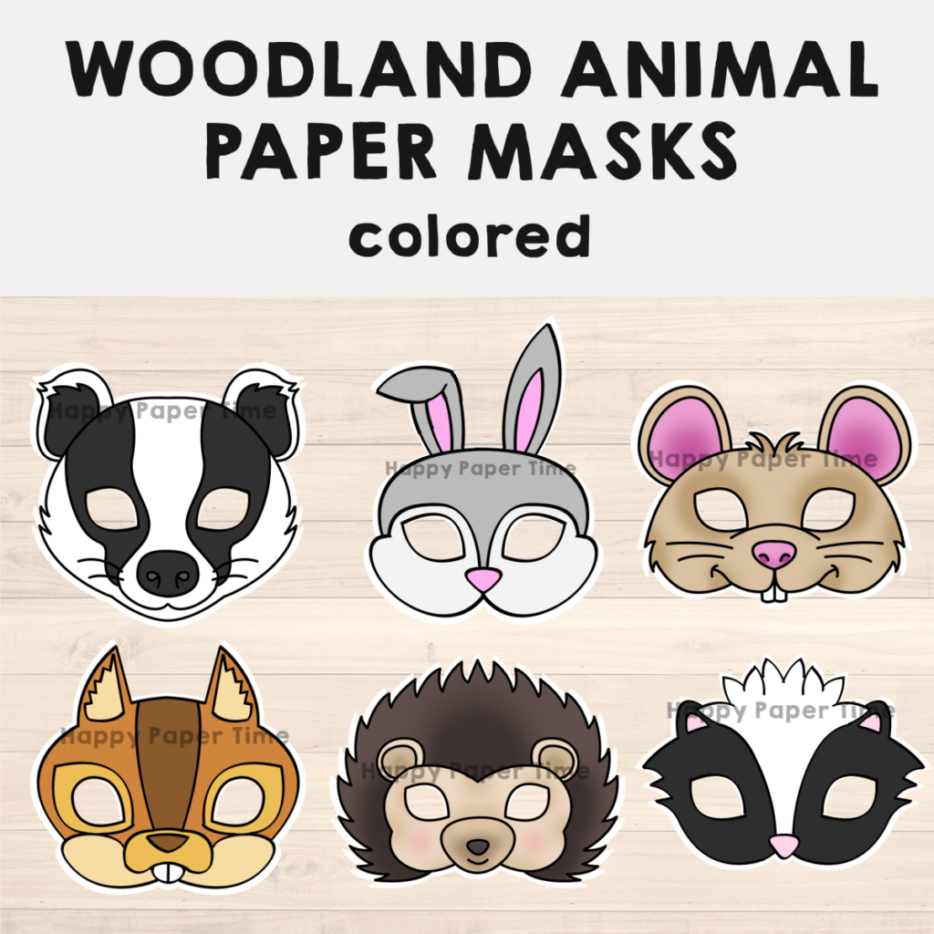 Woodland Animal Paper Masks Printable Forest Coloring Craft Activity ...