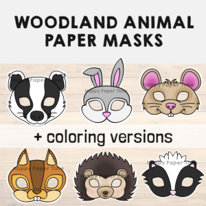 Woodland Animal Paper Masks Printable Forest Coloring Craft Activity ...