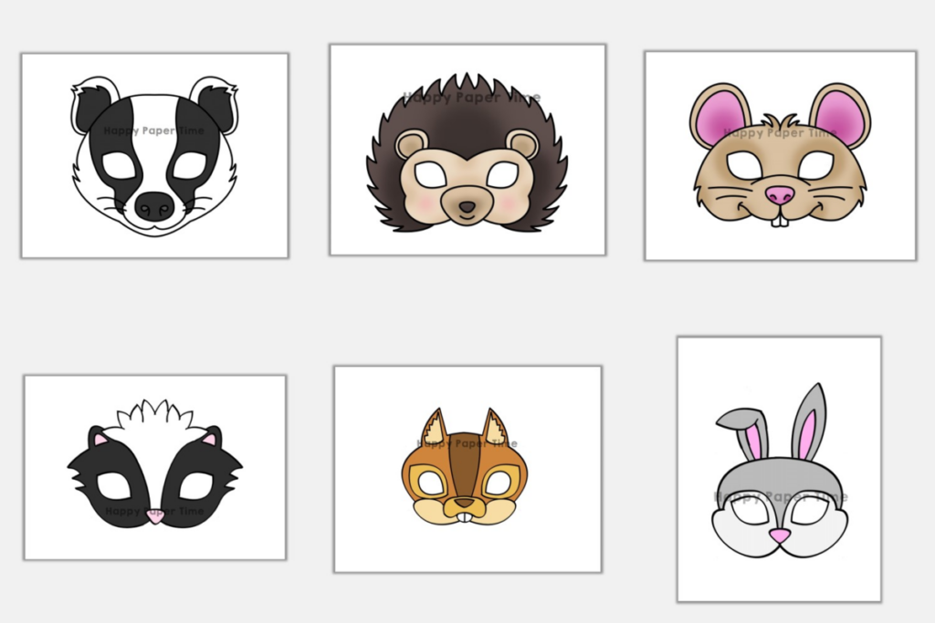 Woodland Animal Paper Masks Printable Forest Coloring Craft Activity ...