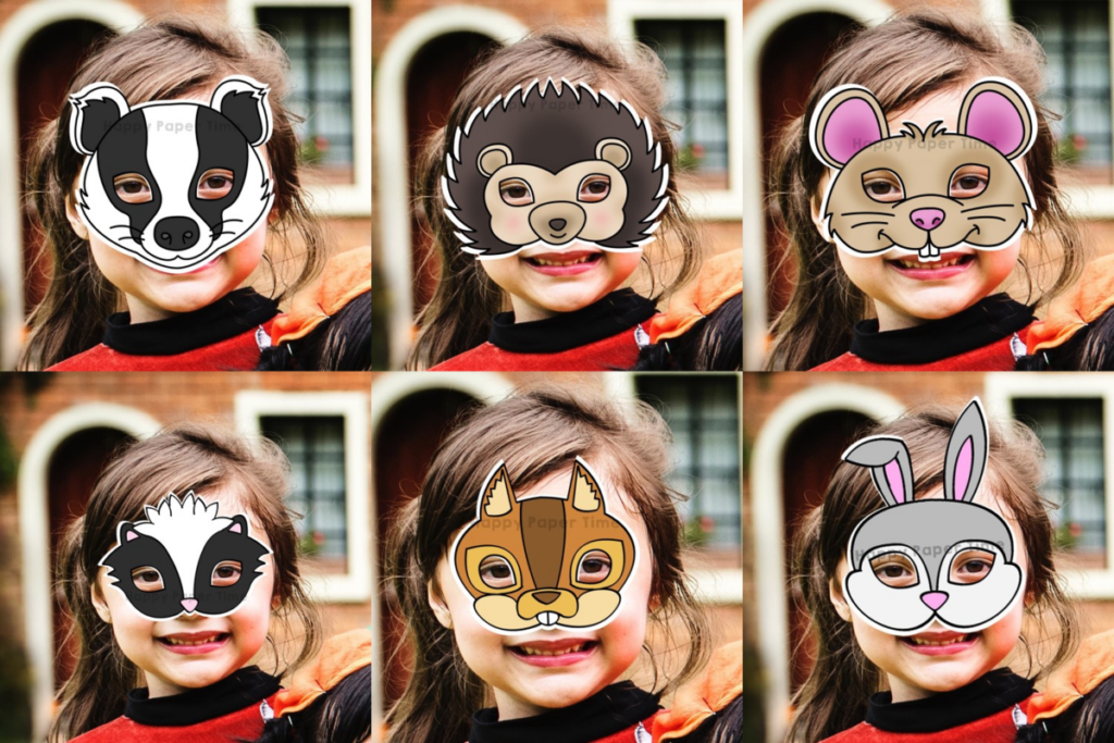Woodland Animal Paper Masks Printable Forest Coloring Craft Activity ...