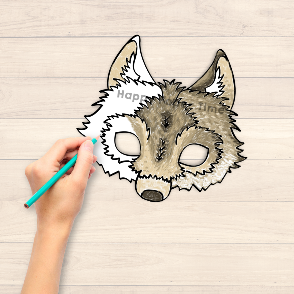 Wolf Paper Mask Printable Woodland Forest Animal Coloring Craft ...