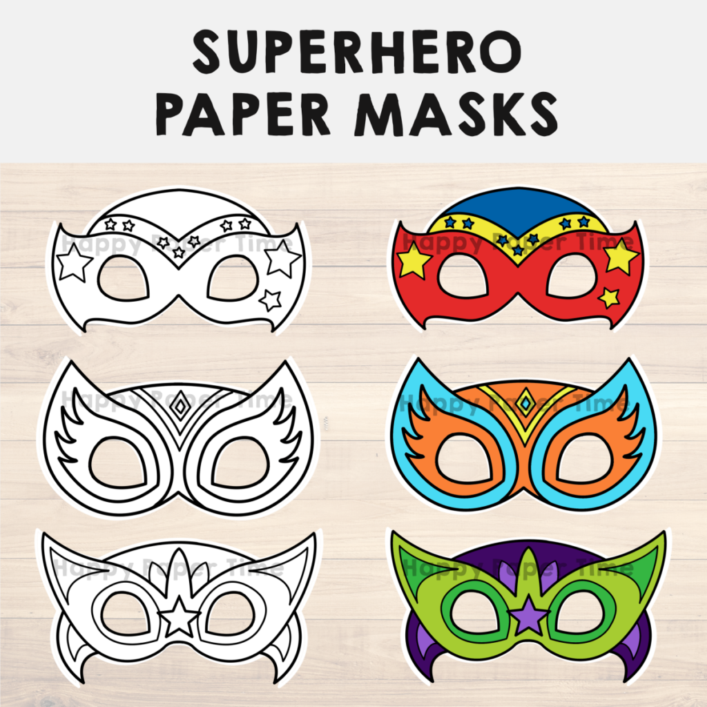 Superhero Paper Masks Printable hero Coloring Craft Activity Costume ...
