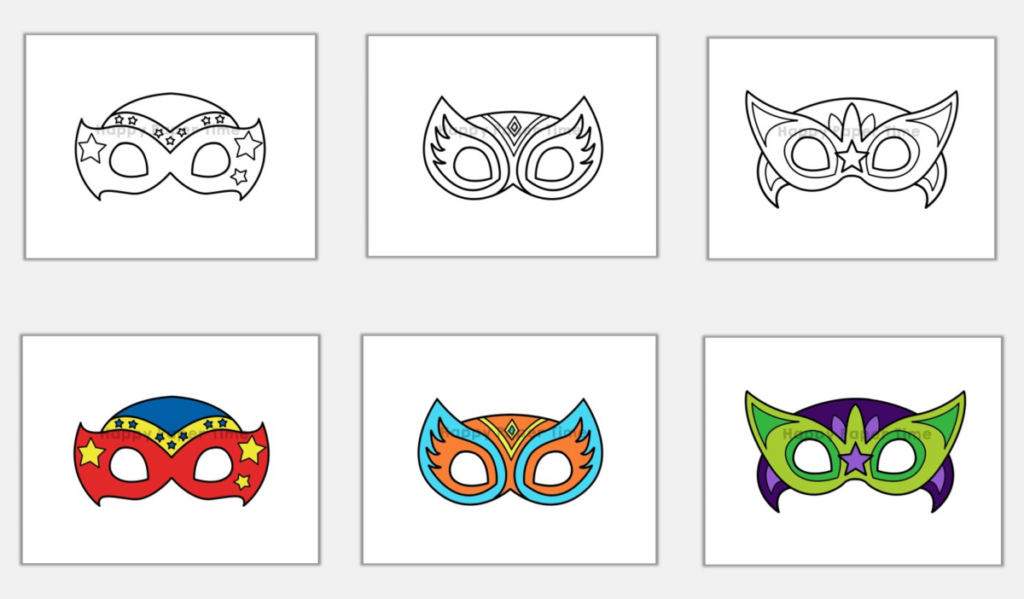 Superhero Paper Masks Printable hero Coloring Craft Activity Costume ...