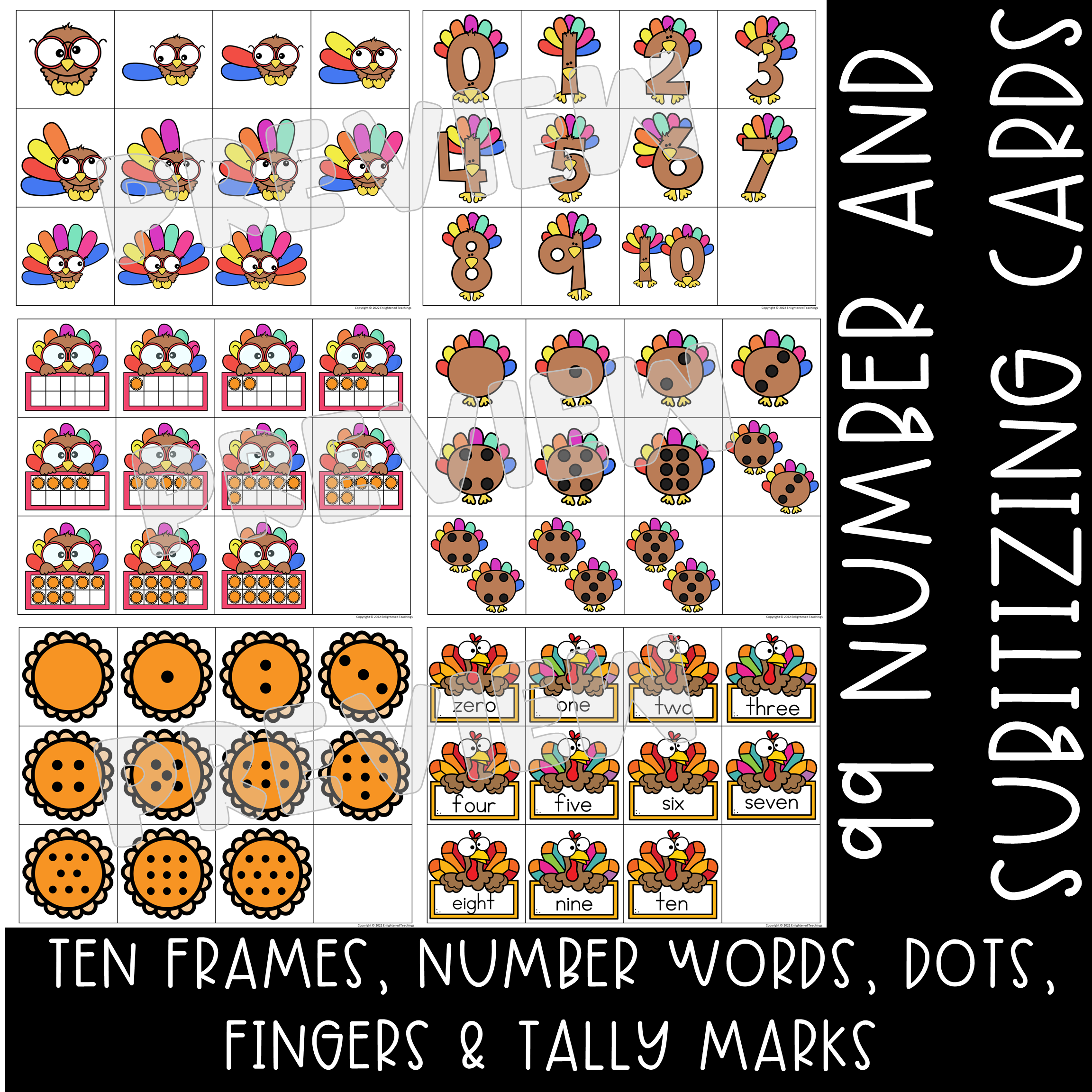 Turkey Number Mats Turkey Counting Number Subitizing Mats Number Sense ...