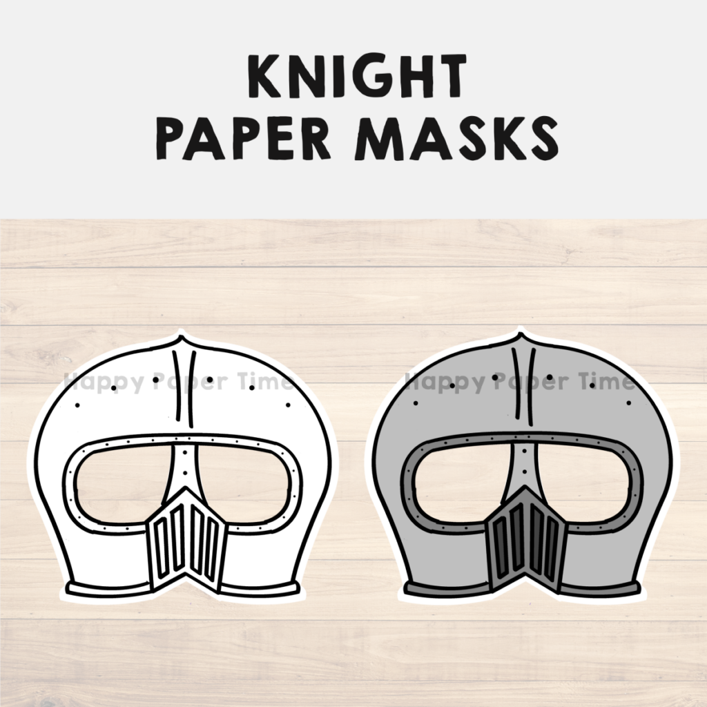 Knight Paper Masks Printable Medieval Coloring Craft Activity Costume 3 ...