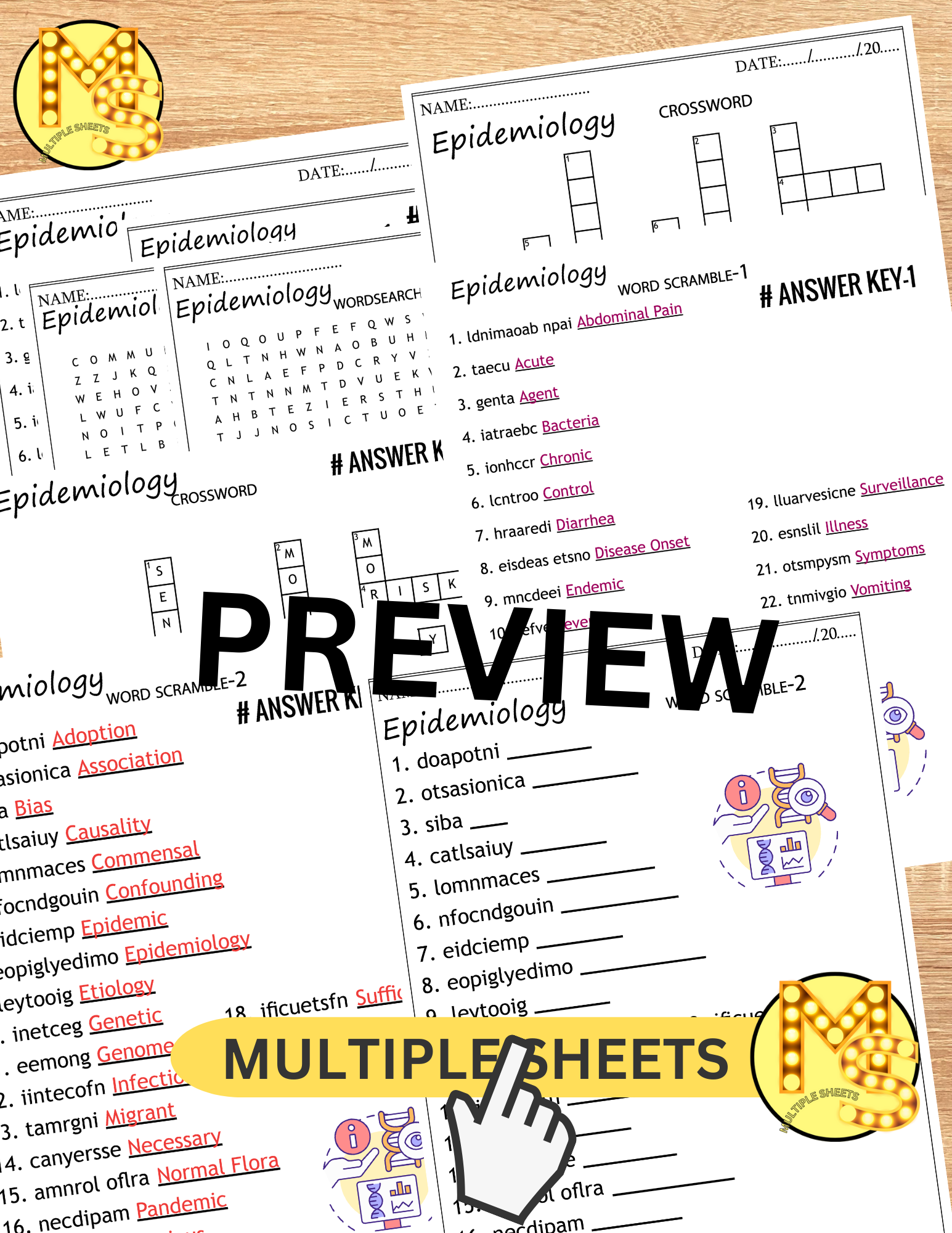 Epidemiology Worksheets Crossword-Word Scramble-Word Search Quiz | Made ...
