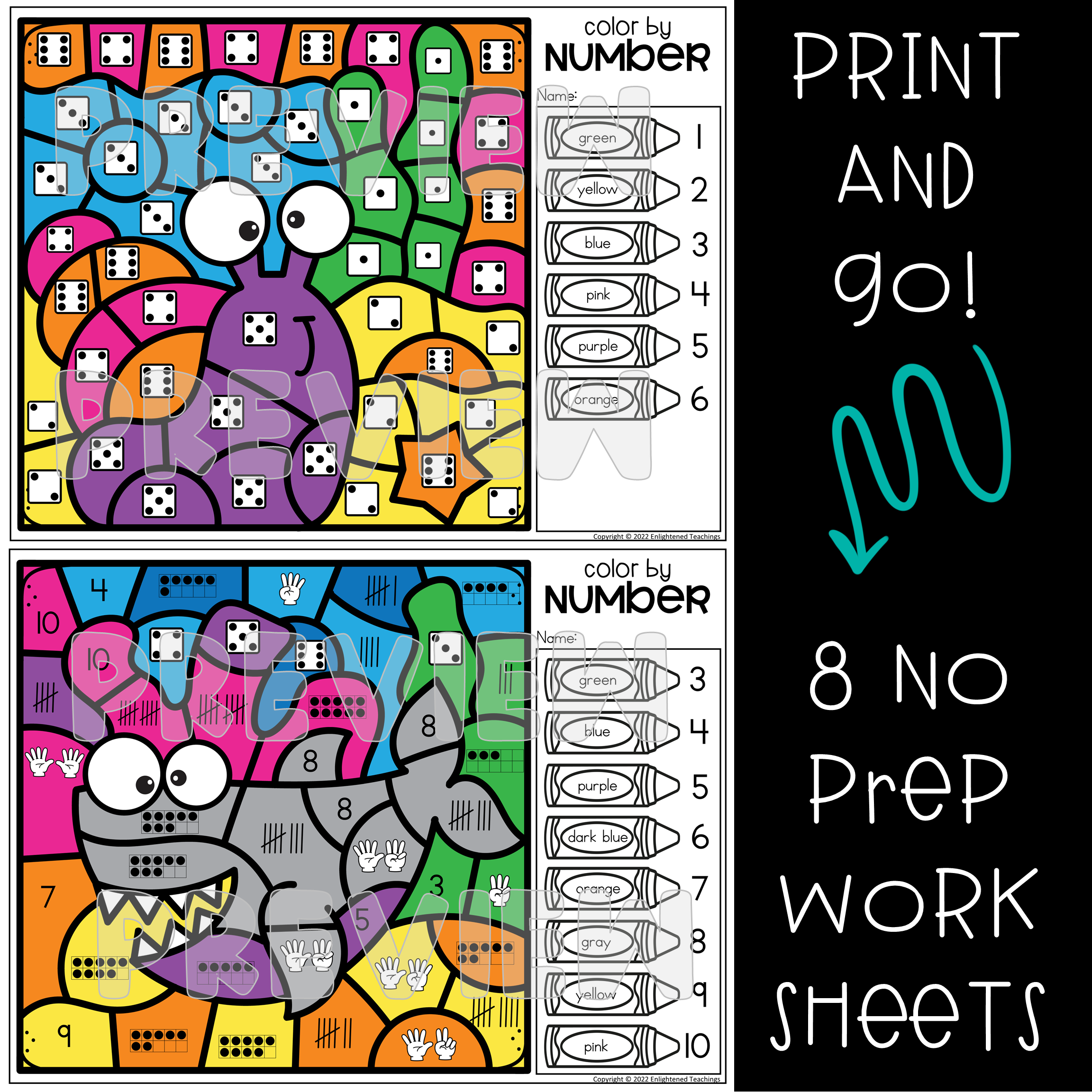 Ocean Animals Number Subitizing Worksheets Color by Number Subitizing ...