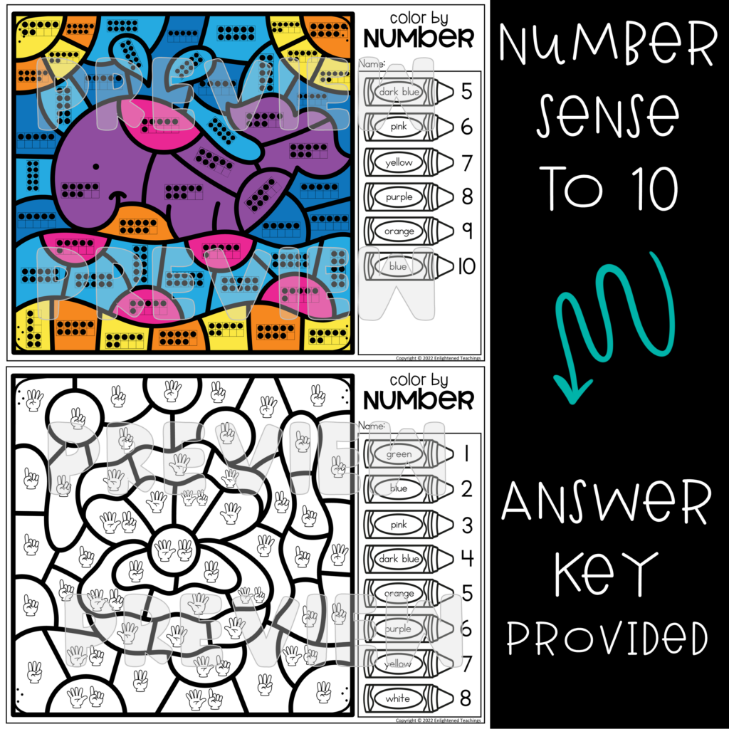 Ocean Animals Number Subitizing Worksheets Color by Number Subitizing ...