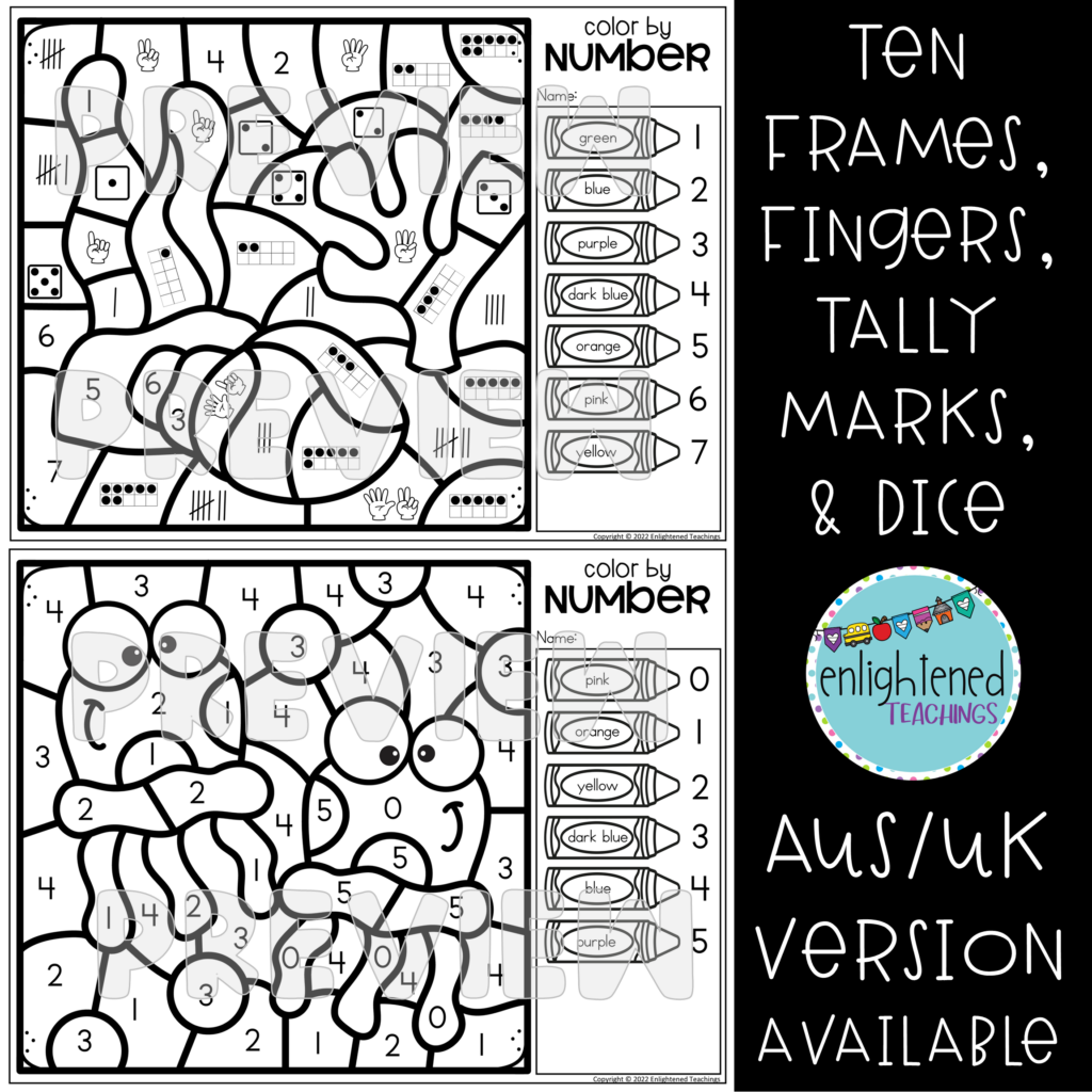 Ocean Animals Number Subitizing Worksheets Color by Number Subitizing ...