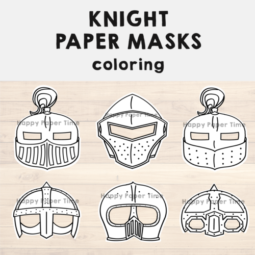 Knight Paper Masks Printable Medieval Coloring Craft Activity Costume ...