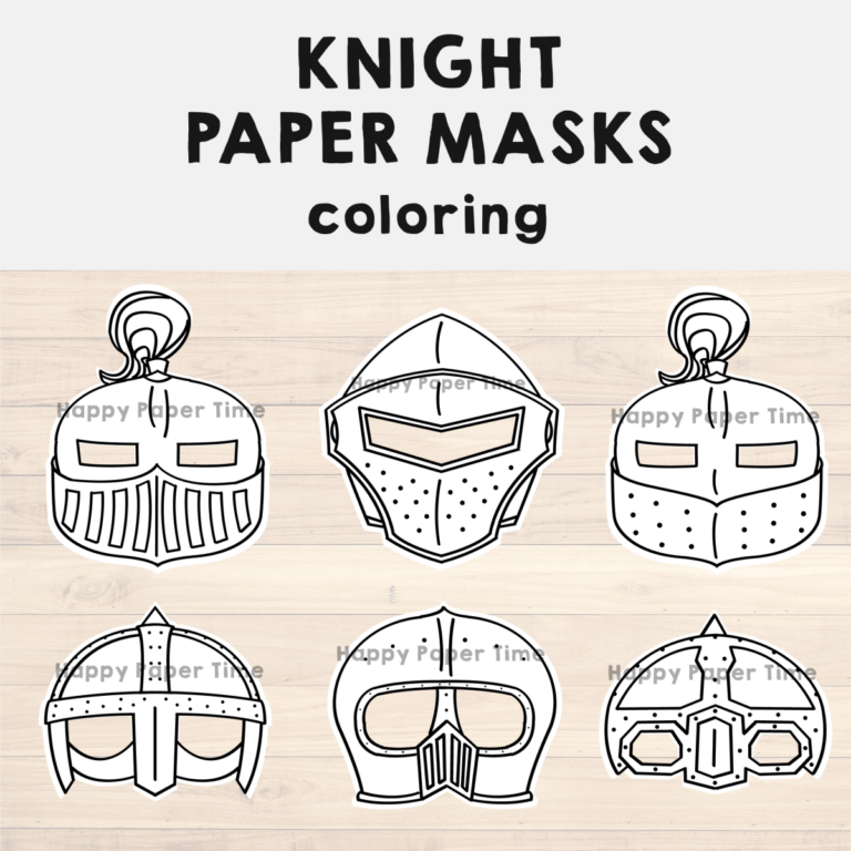 Knight Paper Masks Printable Medieval Coloring Craft Activity Costume ...