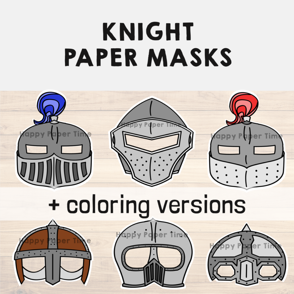 Knight Paper Masks Printable Medieval Coloring Craft Activity Costume ...