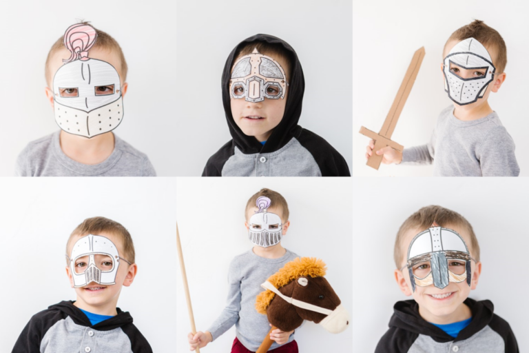 Knight Paper Masks Printable Medieval Coloring Craft Activity Costume ...