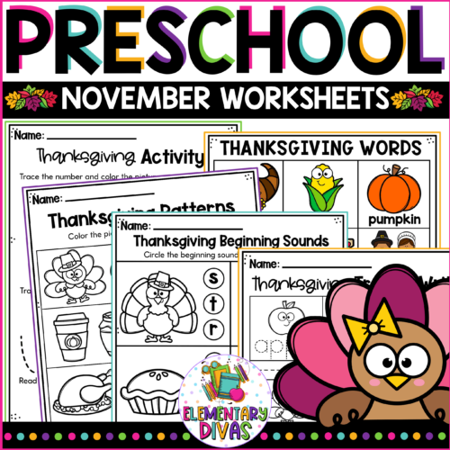 November Fall Preschool NO PREP Worksheet Packet (Pre-K) Thanksgiving ...