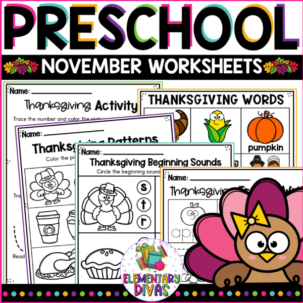 November Fall Preschool NO PREP Worksheet Packet (Pre-K) Thanksgiving ...