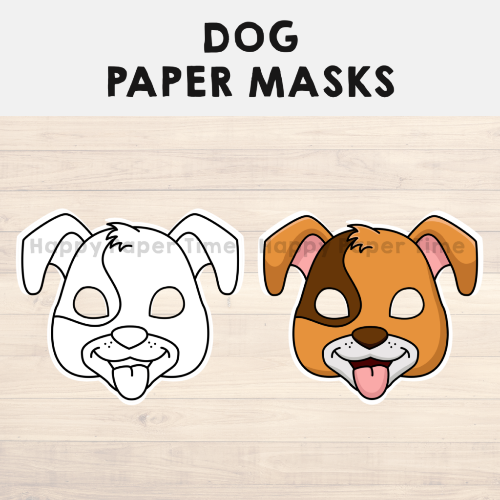 Dog Paper Masks Printable Animal Pet Coloring Craft Activity Costume ...
