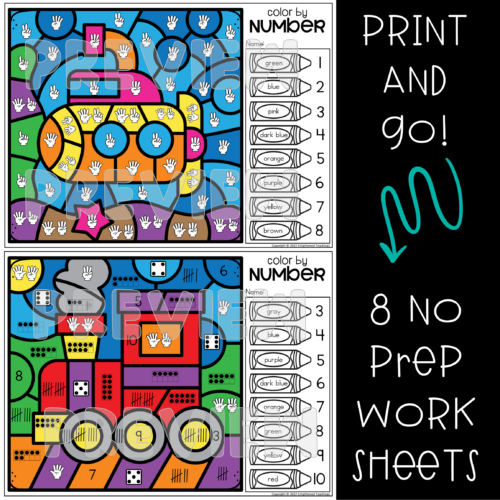 Transport Themed Number Subitizing Worksheets Color by Number ...