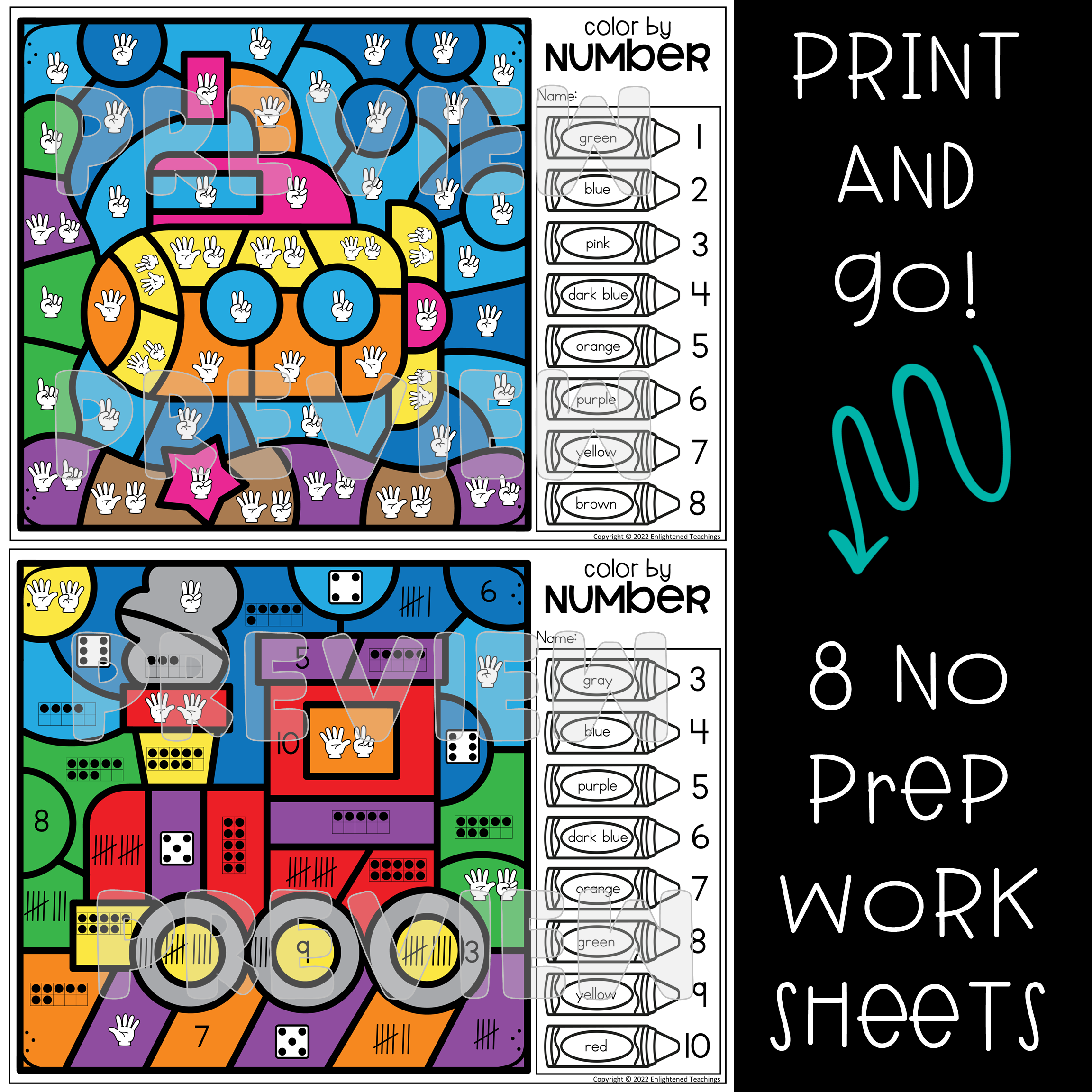 Transport Themed Number Subitizing Worksheets Color by Number ...