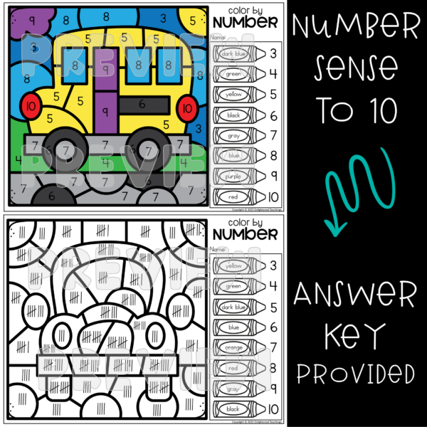 Transport Themed Number Subitizing Worksheets Color by Number ...