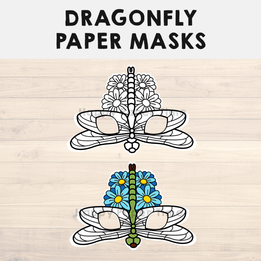 Dragonfly Paper Masks Printable Insect Animal Coloring Craft Activity ...
