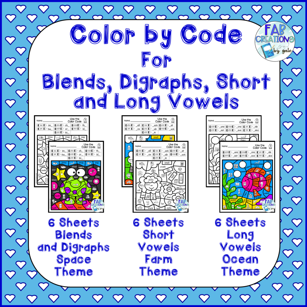 Color Code for Phonics - Blends and Digraphs, Short Vowels and Long ...
