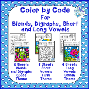 Color Code for Phonics - Blends and Digraphs, Short Vowels and Long ...