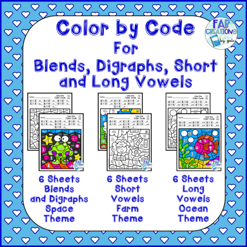 Color Code for Phonics - Blends and Digraphs, Short Vowels and Long ...