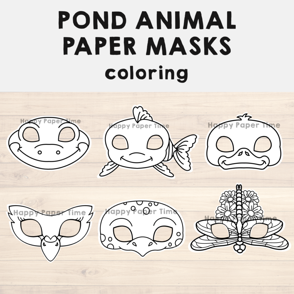 Pond Animals Paper Mask Printable Coloring Craft Activity Costume ...