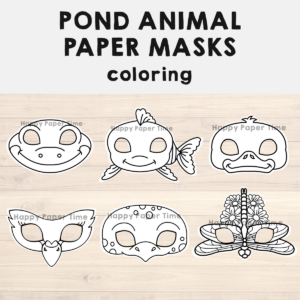 Pond Animals Paper Mask Printable Coloring Craft Activity Costume ...