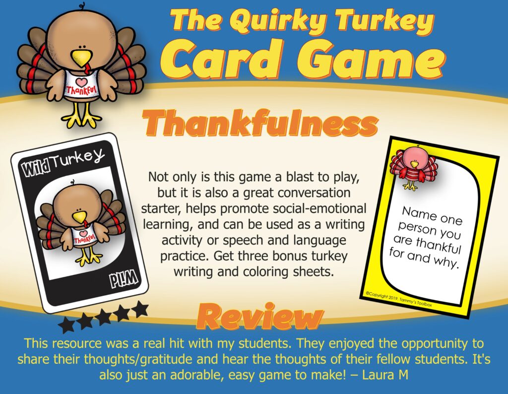 Thanksgiving Turkey Card Game with Editable Writing Prompts | Made By ...