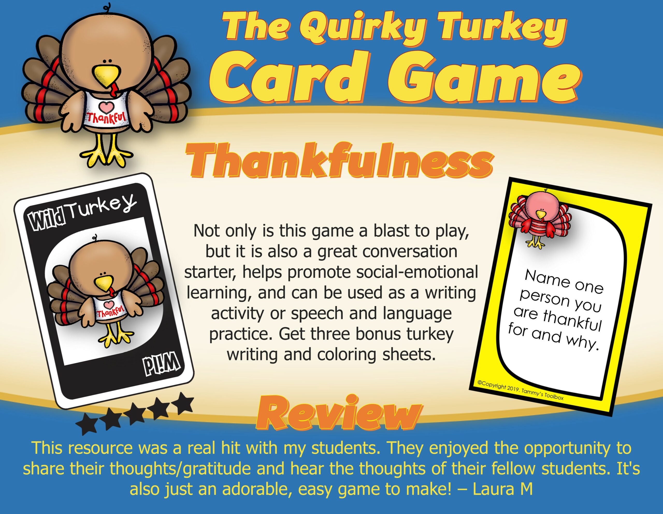 Thanksgiving Turkey Card Game with Editable Writing Prompts | Made By ...