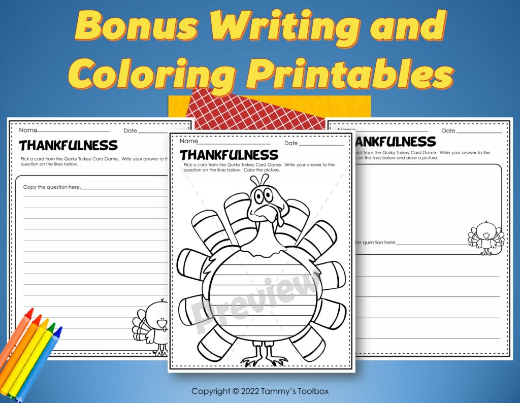 Thanksgiving Turkey Card Game with Editable Writing Prompts | Made By ...