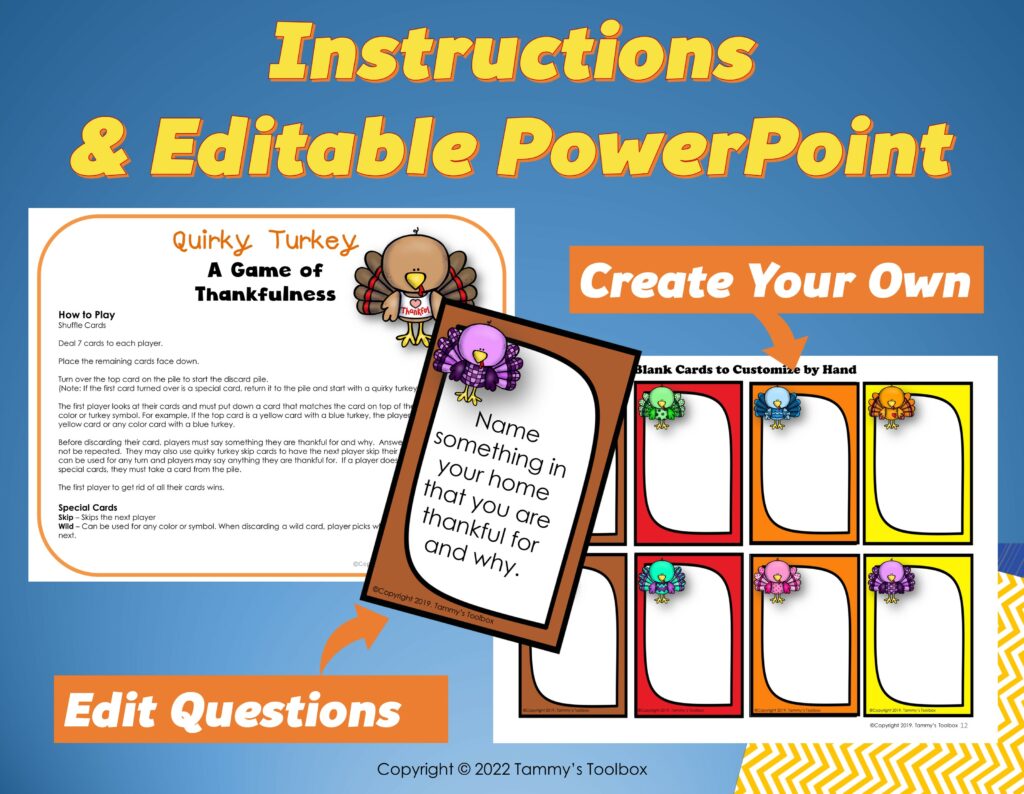 Thanksgiving Turkey Card Game with Editable Writing Prompts | Made By ...