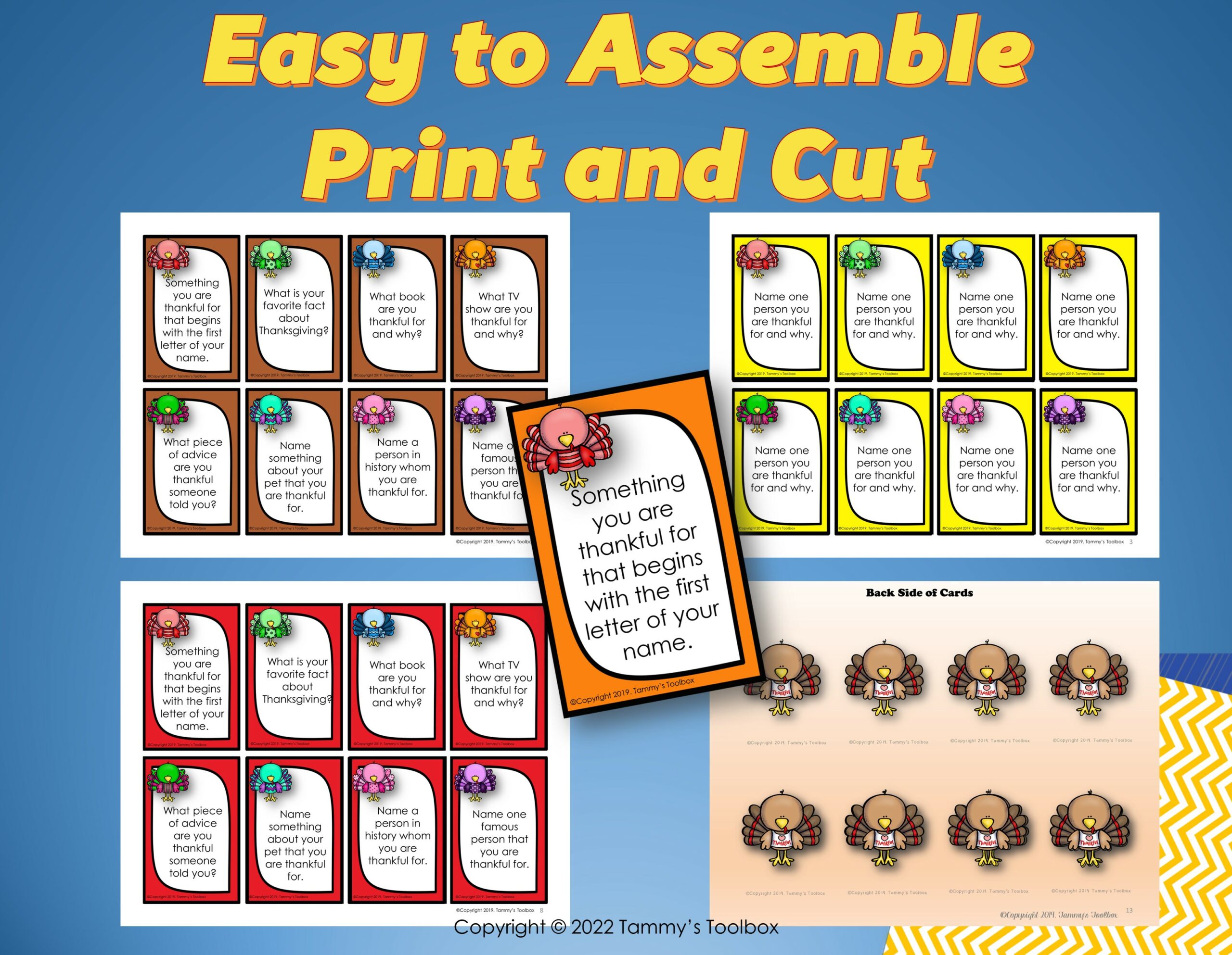 Thanksgiving Turkey Card Game with Editable Writing Prompts | Made By ...