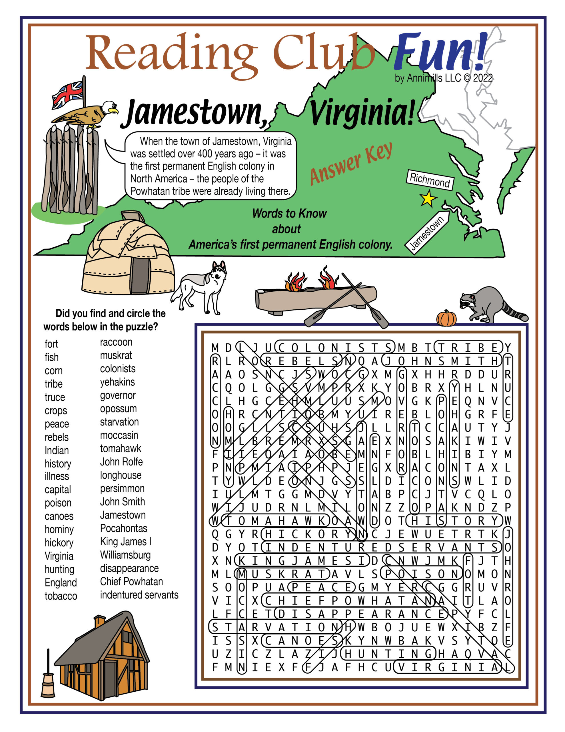 Jamestown Virginia Printable Word Search Puzzle Early Settlement Jamestown Virginia Printable Word Search Puzzle Early Settlement