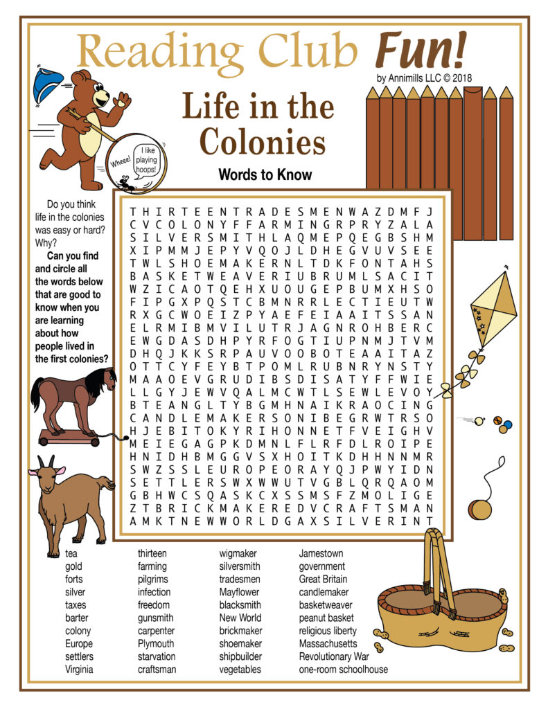 Life in the Colonies (American History) Printable Word Search Puzzle ...