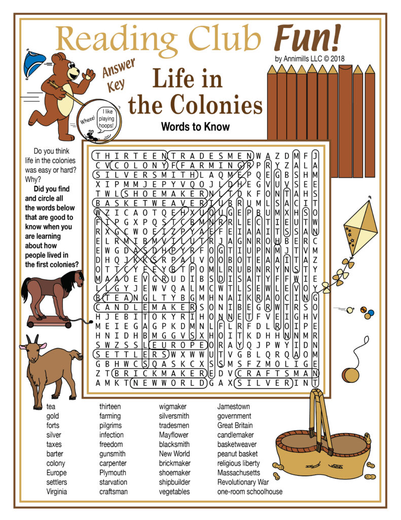 Life in the Colonies (American History) Printable Word Search Puzzle ...