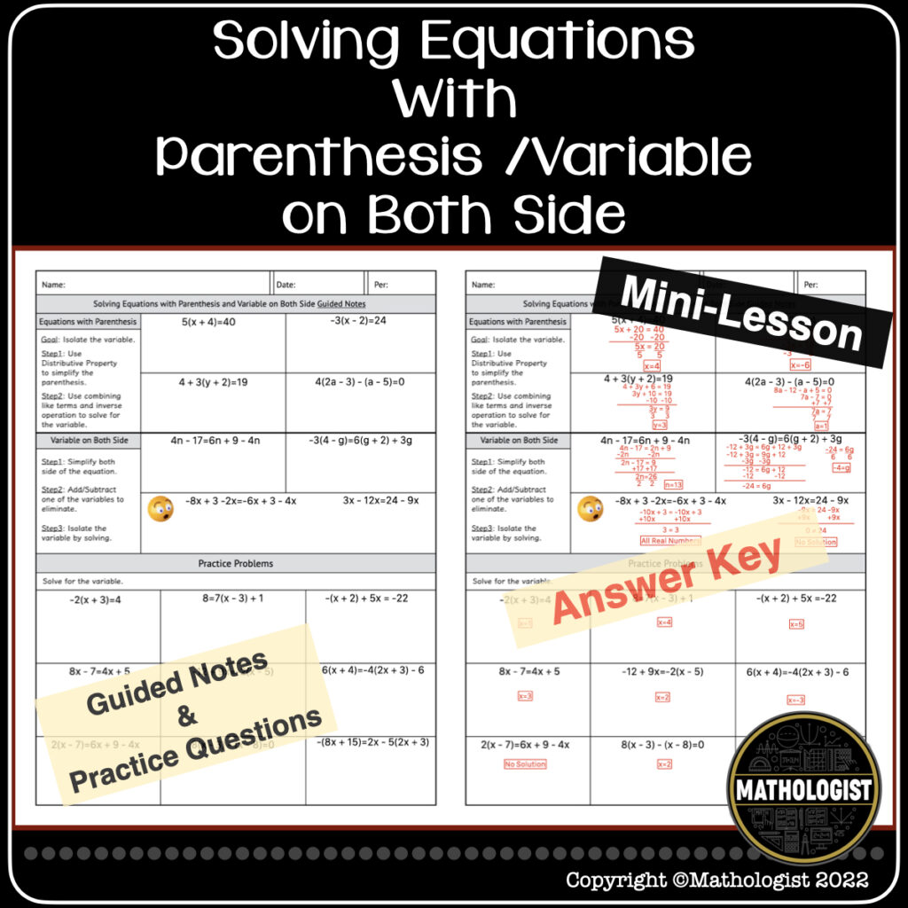 Solving Multi Step Equations With Parenthesis Variable On Both Side