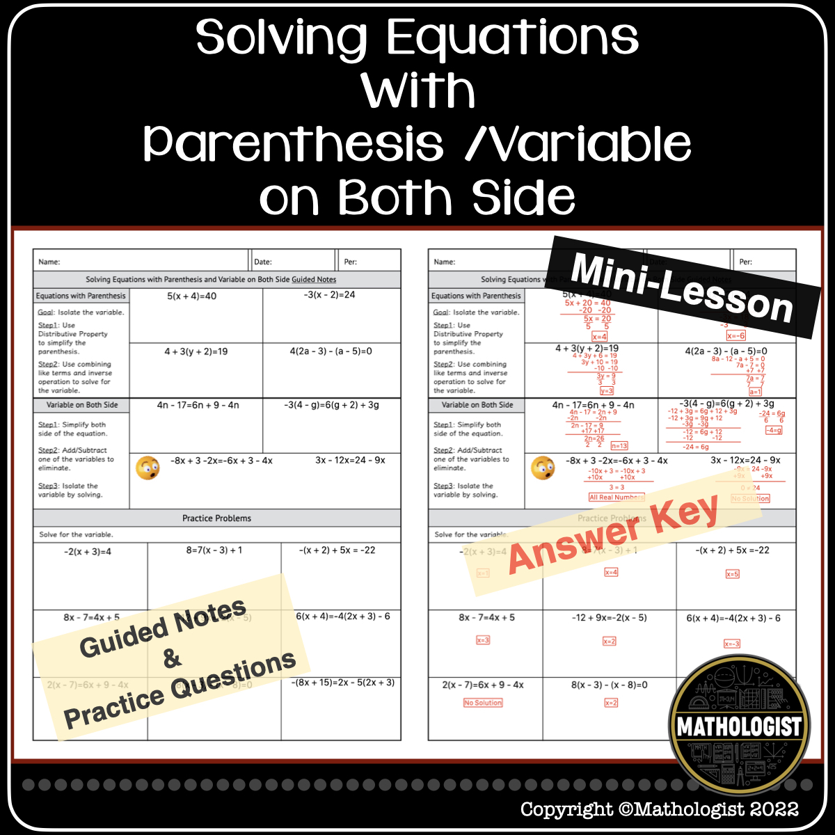 Solving Multi Step Equations With Parenthesis Variable On Both Side