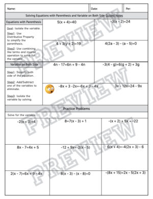 Solving Multi-Step Equations with Parenthesis/Variable on Both Side ...
