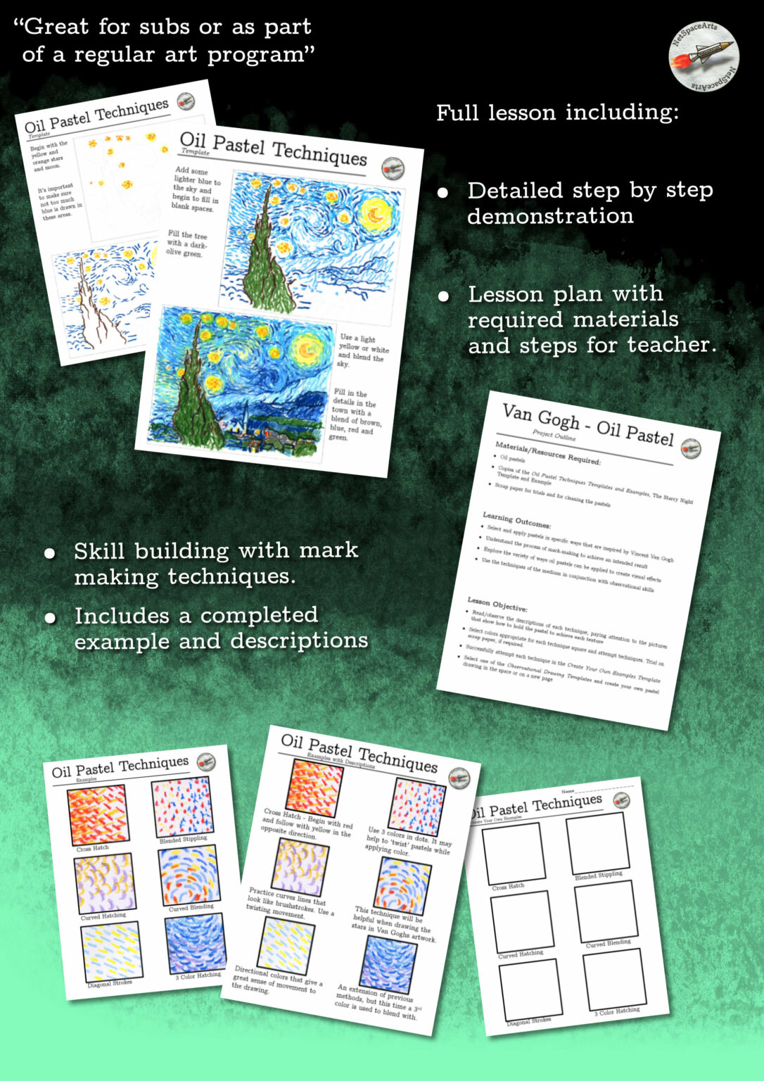 Van Gogh Starry Night - Oil Pastel Art Lesson - No Prep - Sub Plan ...