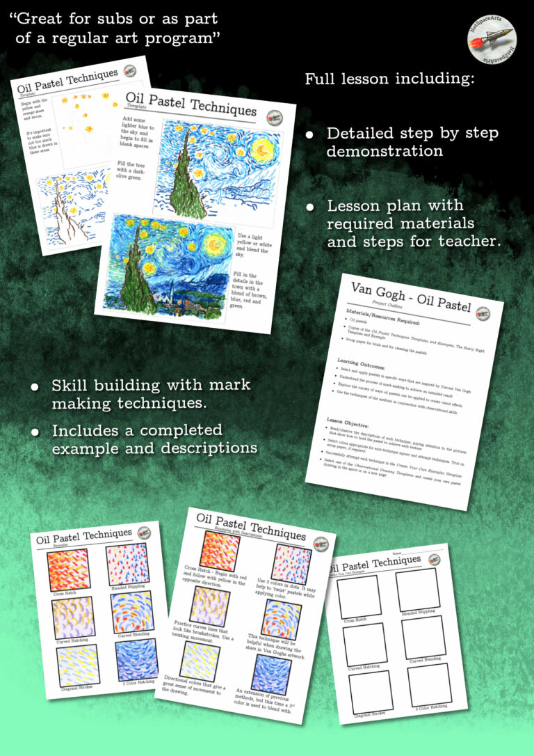 Van Gogh Starry Night - Oil Pastel Art Lesson - No Prep - Sub Plan ...