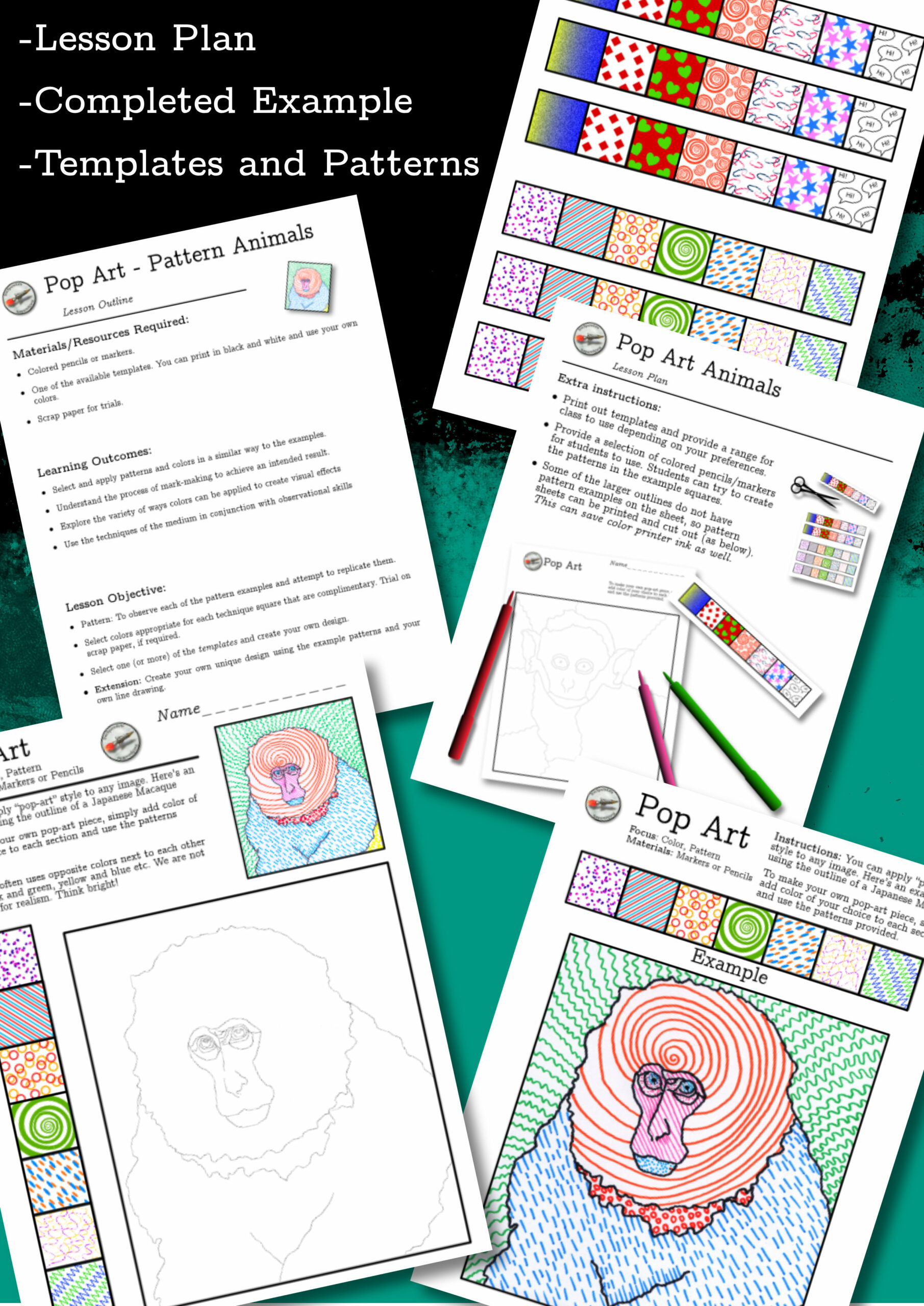 Pop Art Animals Monkey, Sloth Lesson - Sub and Early Finishers - No ...