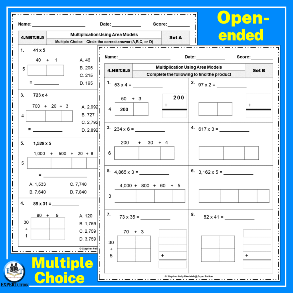 Free Area Model Multi-Digit Multiplication Worksheets | Made By Teachers