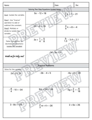 Solving Two-Step Equations Mini-Lesson Guided Notes and Practice - Made ...