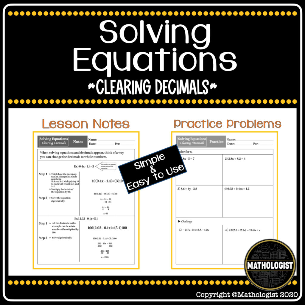 Solving Equations: Clearing Decimals - Made By Teachers