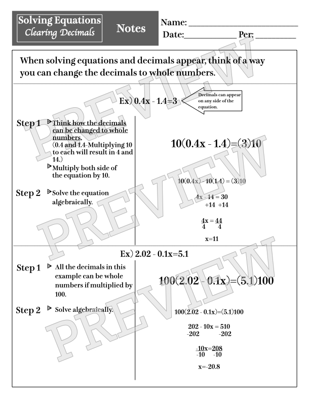 Solving Equations: Clearing Decimals | Made By Teachers Solving Equations: Clearing Decimals | Made By Teachers