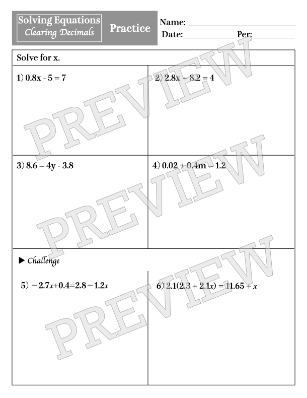 Solving Equations: Clearing Decimals - Made By Teachers
