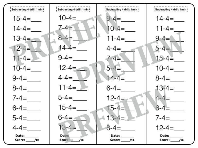 Timed Subtraction One Minute Drill/Practice | Made By Teachers